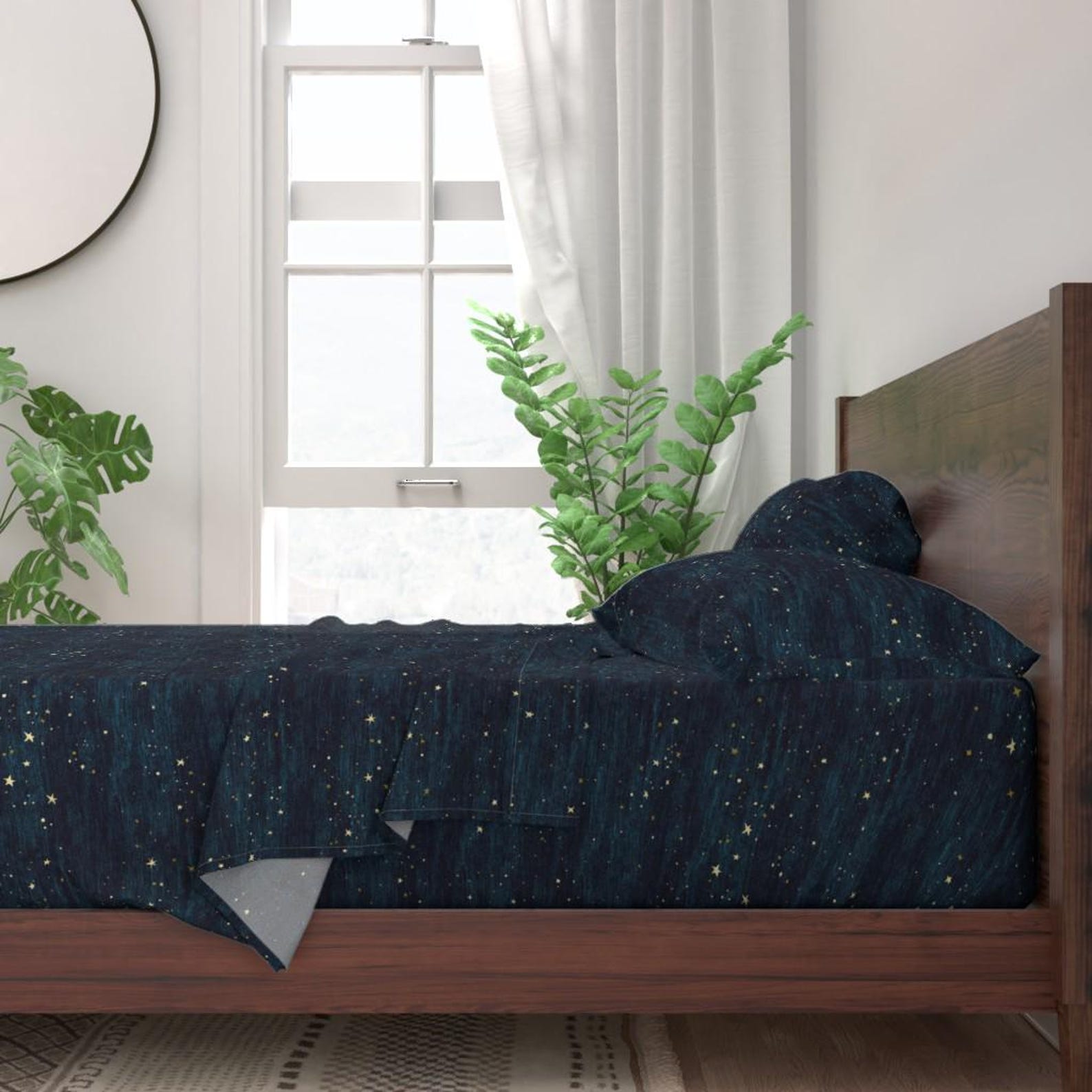 Nighttime Stars Sheets - Night Sky Stars Midnight Blue by At_the ...