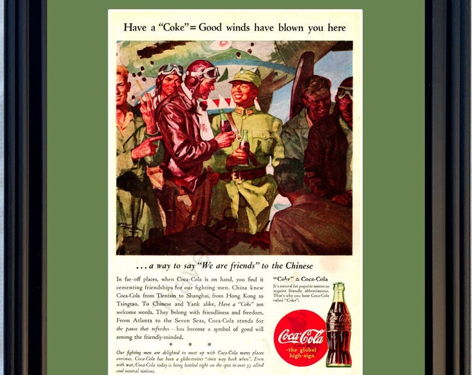 1943 WWII WW2 Coca Cola Vintage Ad Chinese Coke Pilots Ice Cold the ...