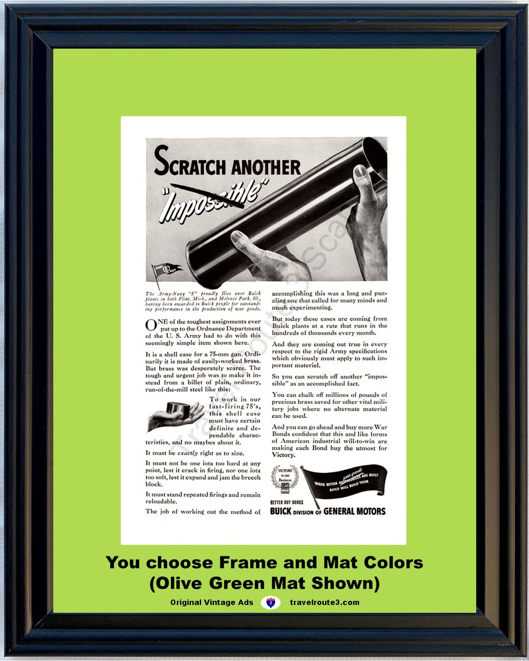 1943 WWII WW2 Buick 75mm Gun Shell Case Vintage Print Ad Army Steel ...