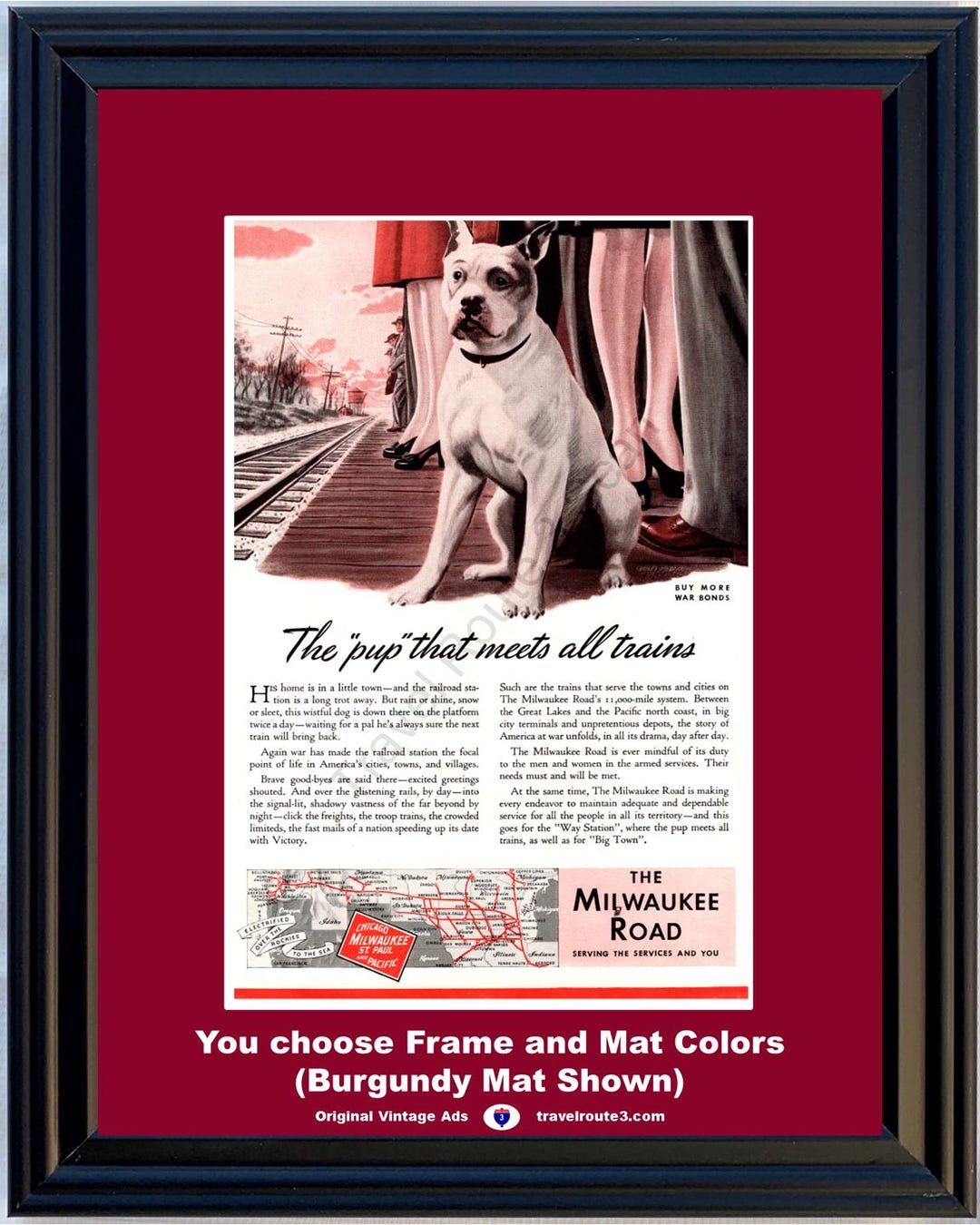 1944 WW2 Milwaukee Road Railroad Dog Vintage Ad World War II 2 WWII Pup ...