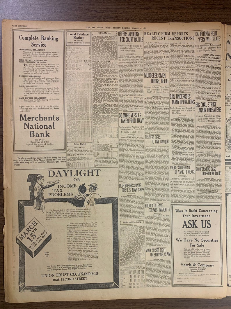 1922 March 5th 5 Section 2 100 Year Old Newspaper Vintage Old ...