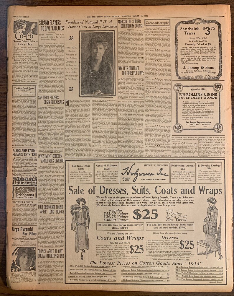 March 28th 28 1922 100 Year Old Newspaper Vintage Advertisements Ads ...
