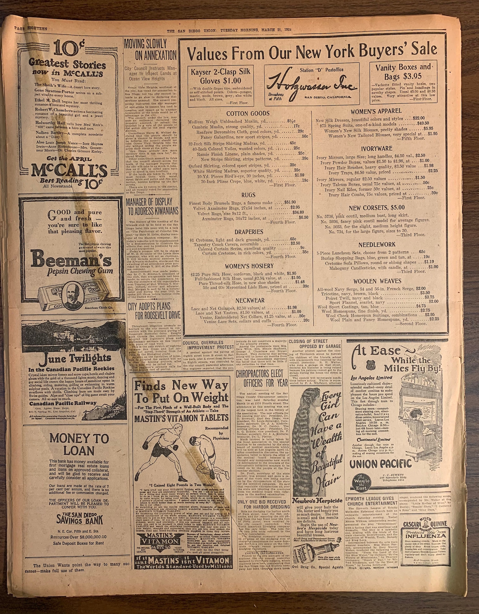 March 21st 21 1922 100 Year Old Newspaper Vintage Advertisements Ads ...
