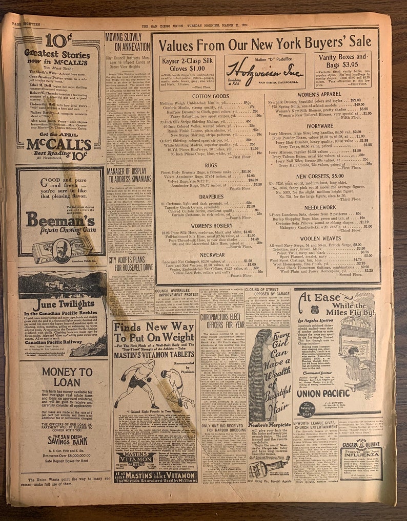 March 21st 21 1922 100 Year Old Newspaper Vintage Advertisements Ads ...