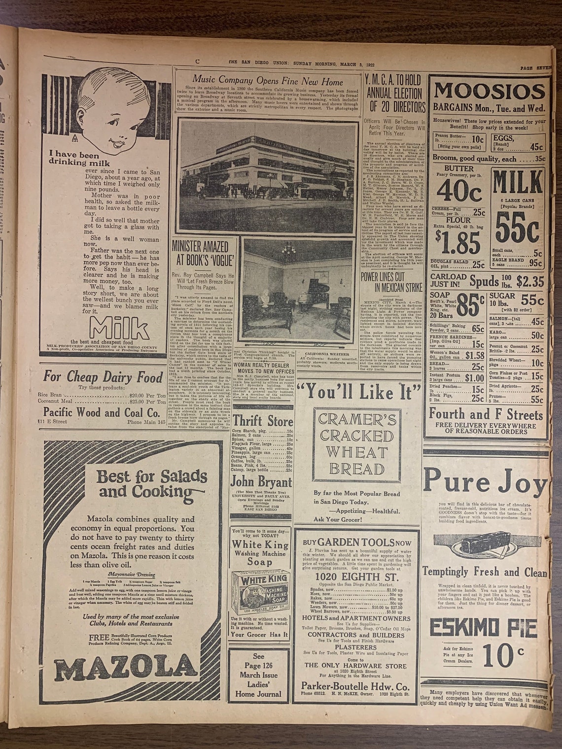 1922 March 5th 5 Section 2 100 Year Old Newspaper Vintage Old ...