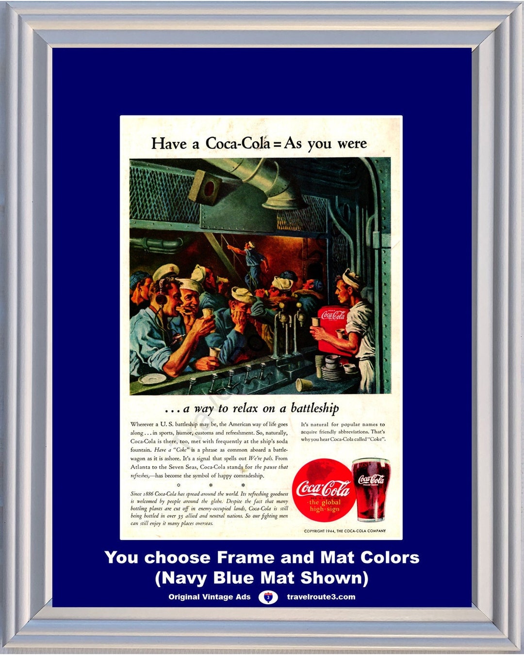 1944 WWII WW2 Navy Coca Cola Vintage Ad Coke Sailors Battleship Soda ...
