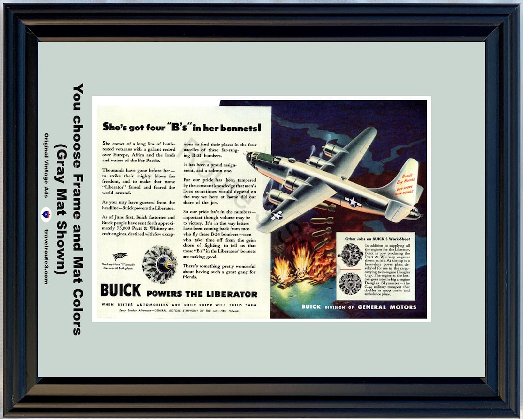 1945 Buick B-24 Bomber Liberator Vintage Print Ad B24 Bonnet WW2 WWII ...