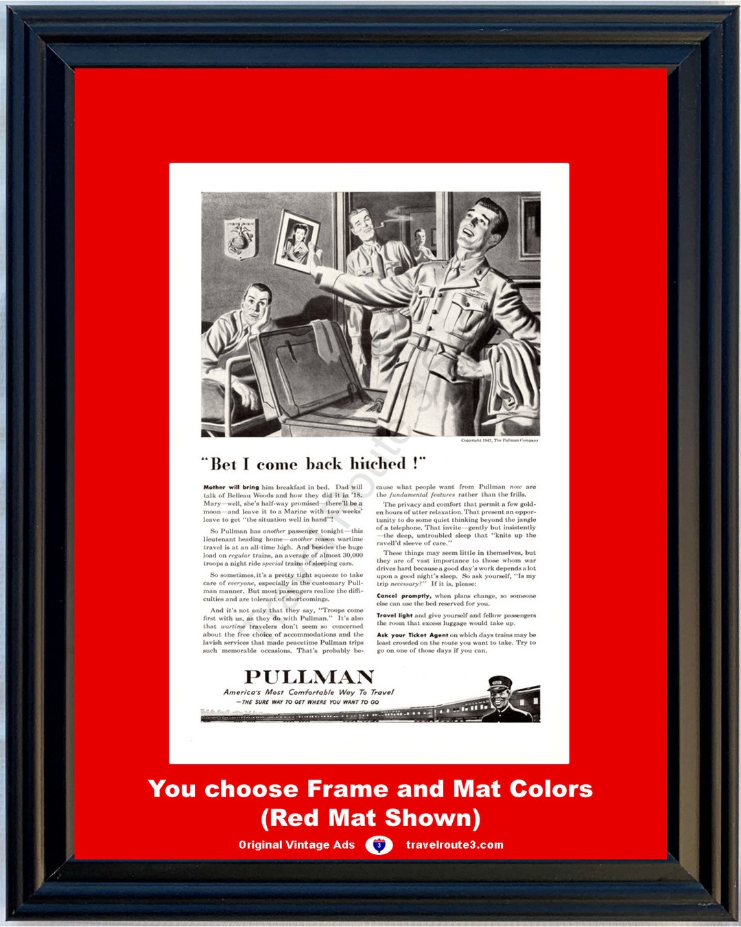 1943 WWII WW2 Marine Hitched Pullman Vintage Print Ad Troops Wartime ...