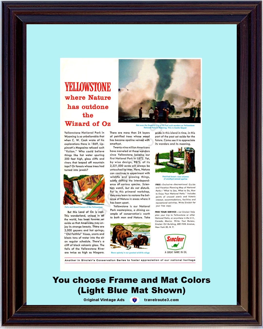 1963 Yellowstone Sinclair Oil Vintage Ad Old Faithful Wizard of Oz ...
