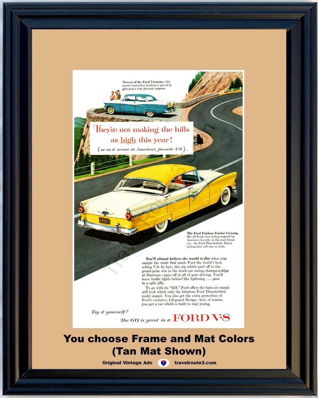 1956 Ford Fairlane Fordor Victoria Vintage Ad 56 Customline V-8 Hill ...