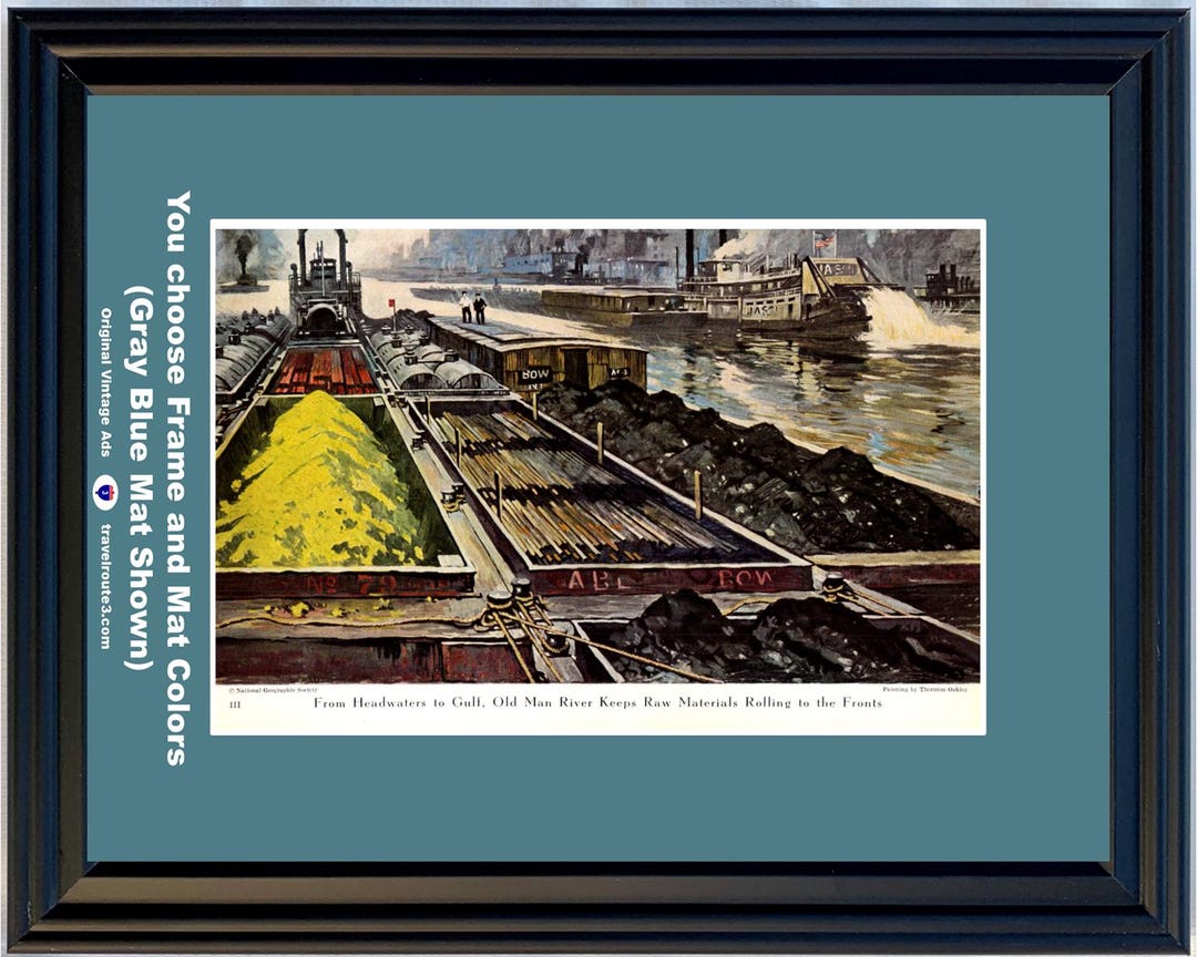 1943 WW2 Mississippi River Barges Vintage Print World War II 2 WWII Old ...