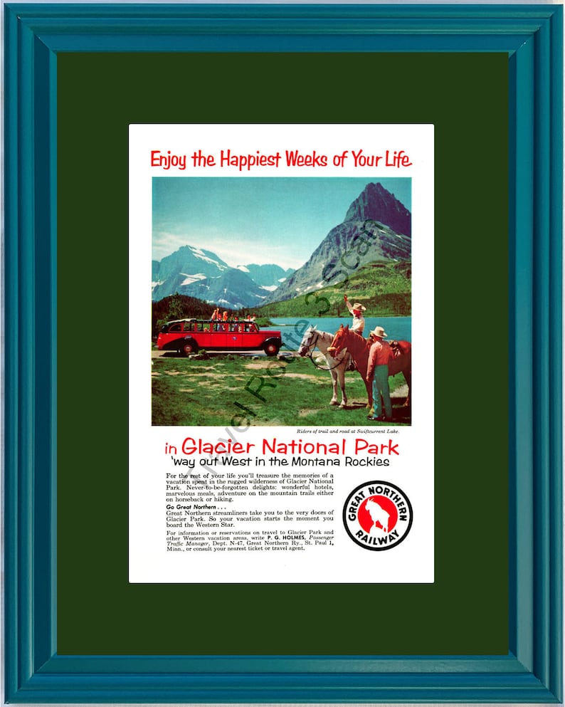 1957 Great Northern Railway Glacier National Park Vintage Ad White Bus ...