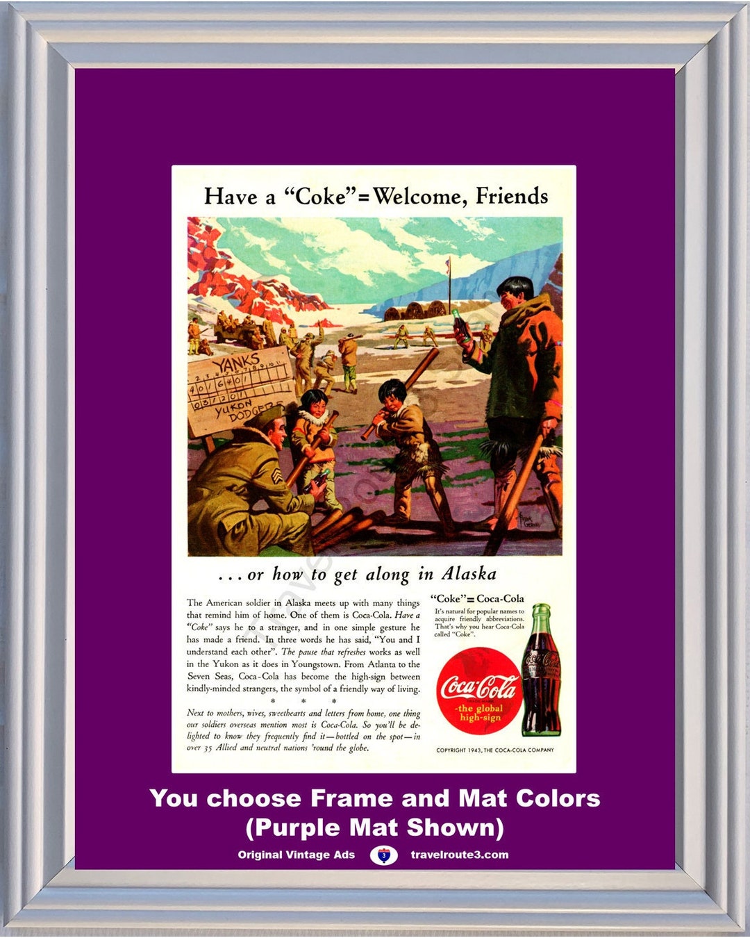1943 WWII WW2 Coca Cola Vintage Ad Have a Coke Soldier Alaska Baseball ...