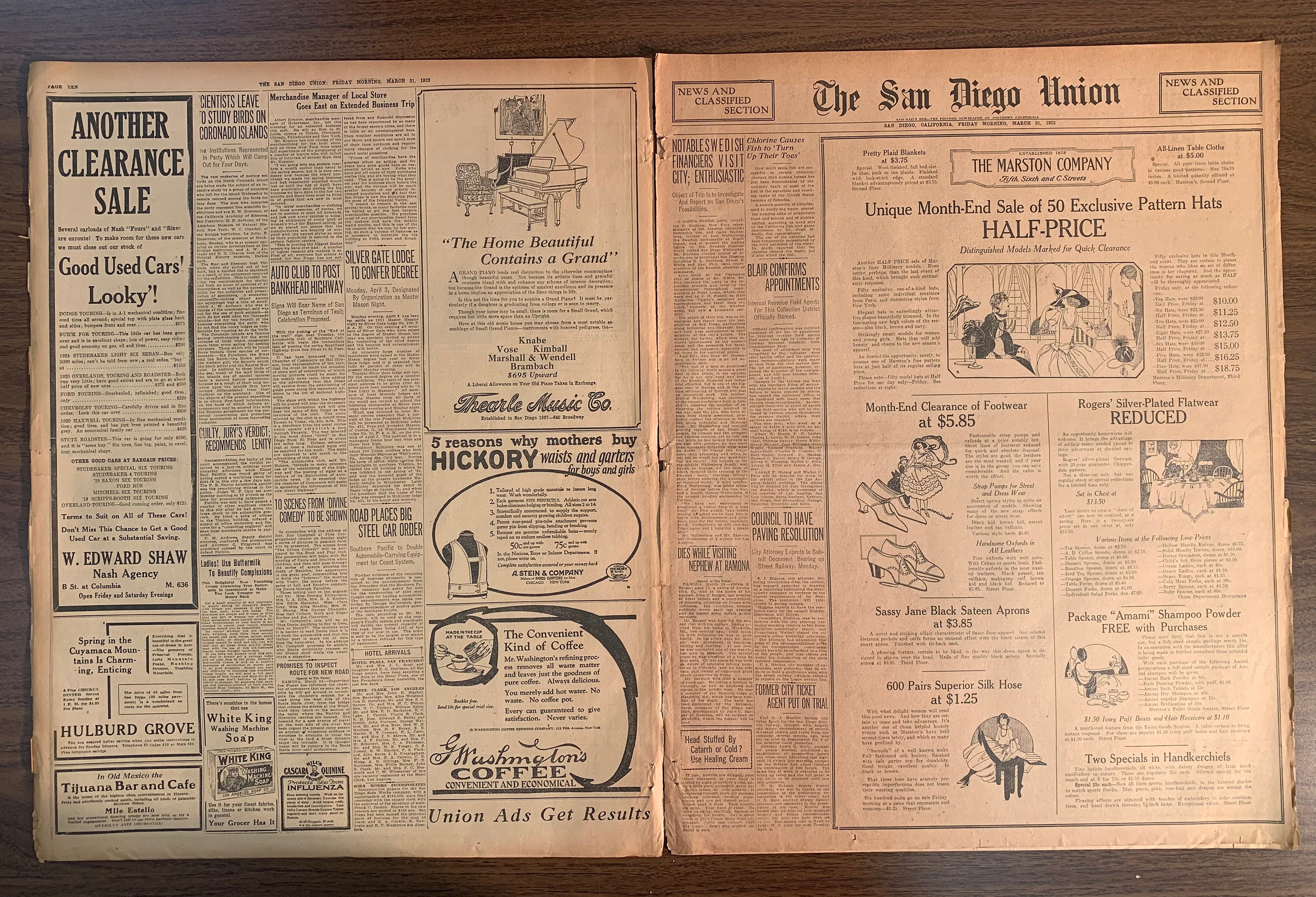 March 31st 31 1922 100 Year Old Newspaper Vintage Advertisements Ads ...