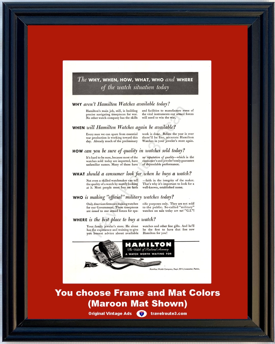 1945 WWII WW2 Hamilton Watch Vintage Ad Worth Waiting for Why When How ...