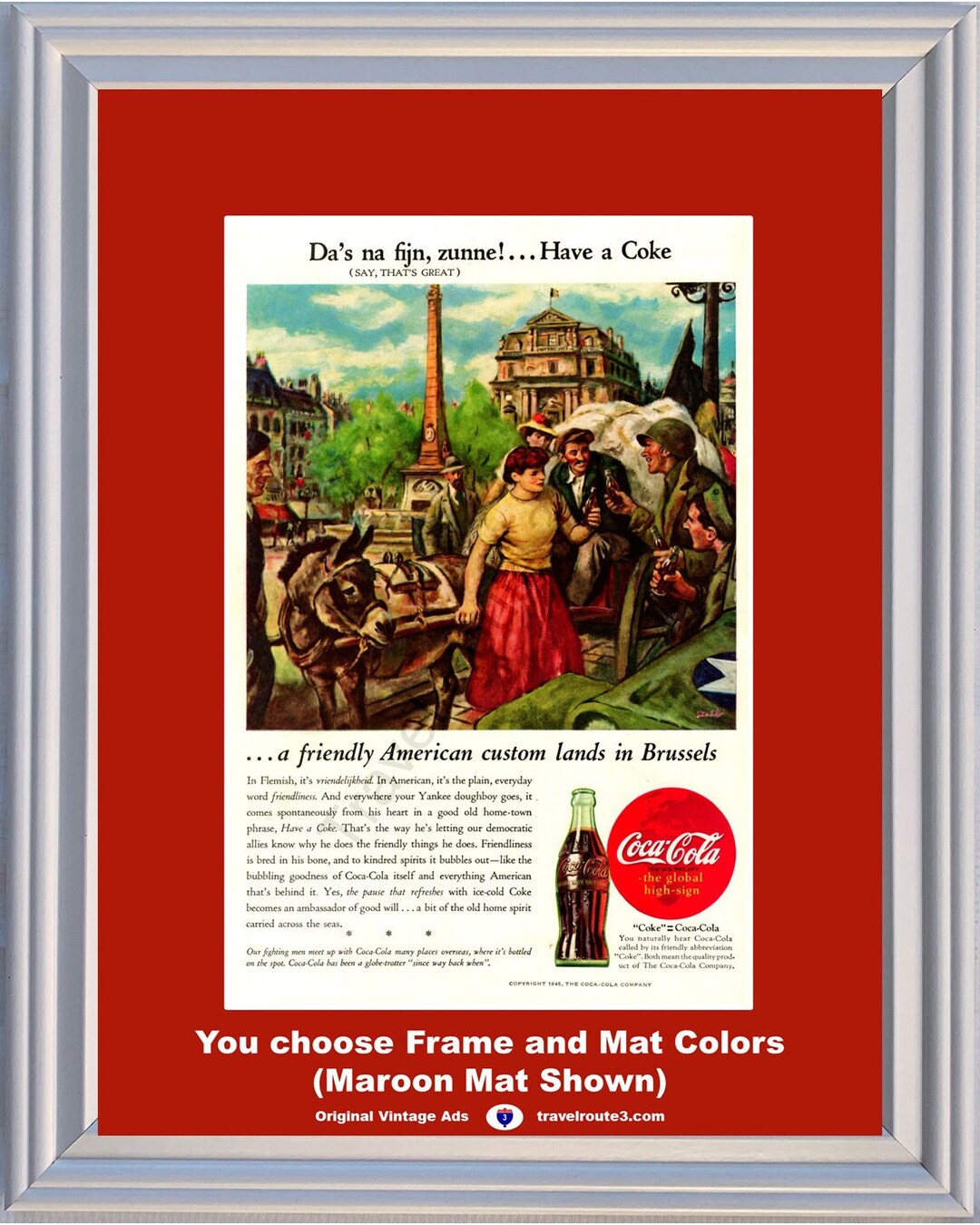 1945 WWII WW2 Coca Cola Vintage Ad Have a Coke Brussels Da's Na Fijn ...