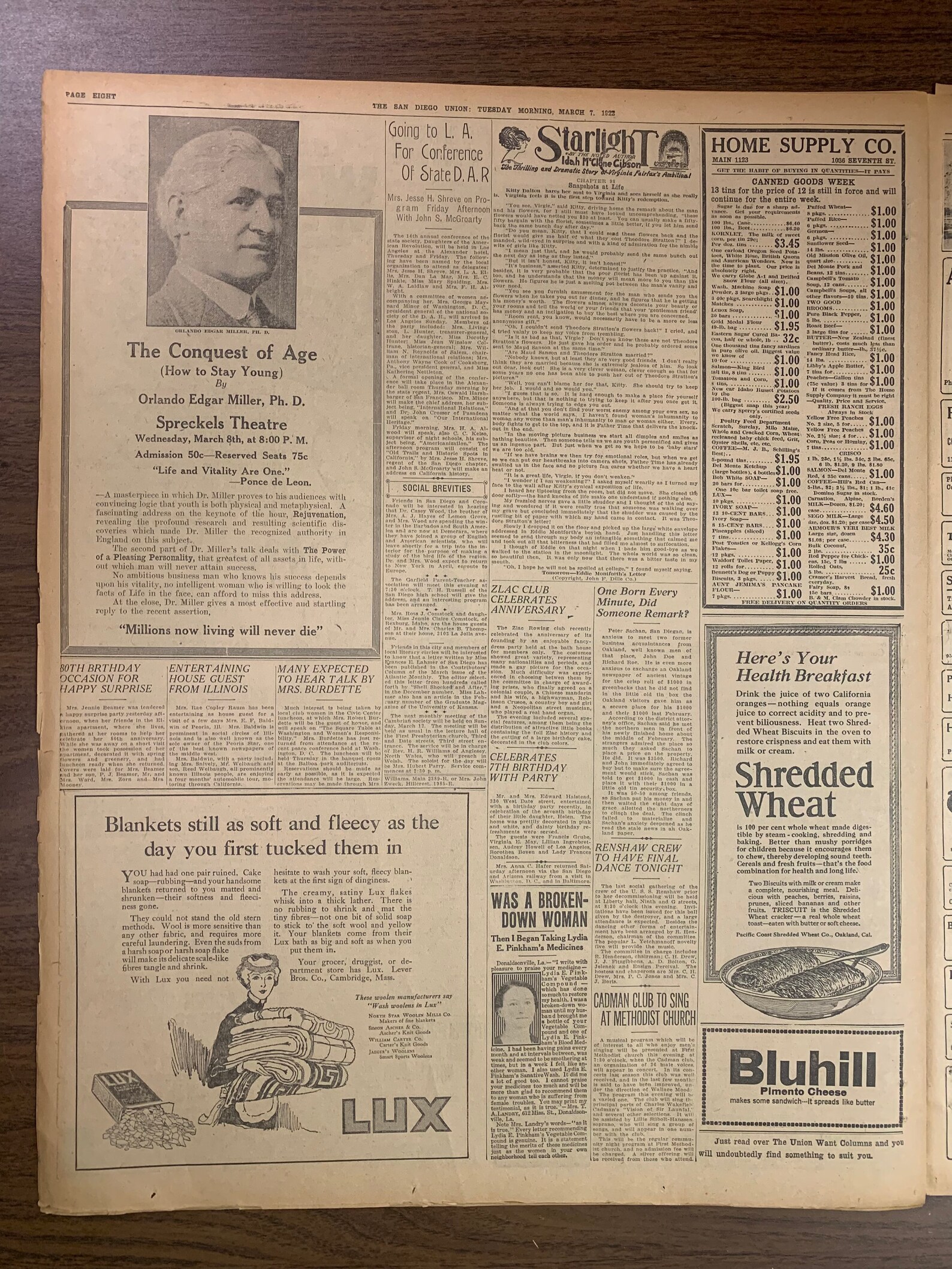 March 7th 7 1922 100 Year Old Newspaper Vintage Old Advertisements Ads ...