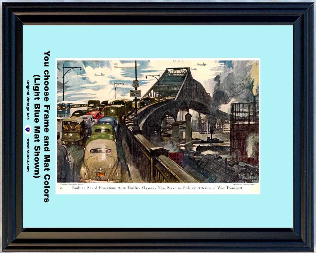 1943 WW2 Skyway Bridge Transport Vintage Print World War II 2 WWII Auto ...