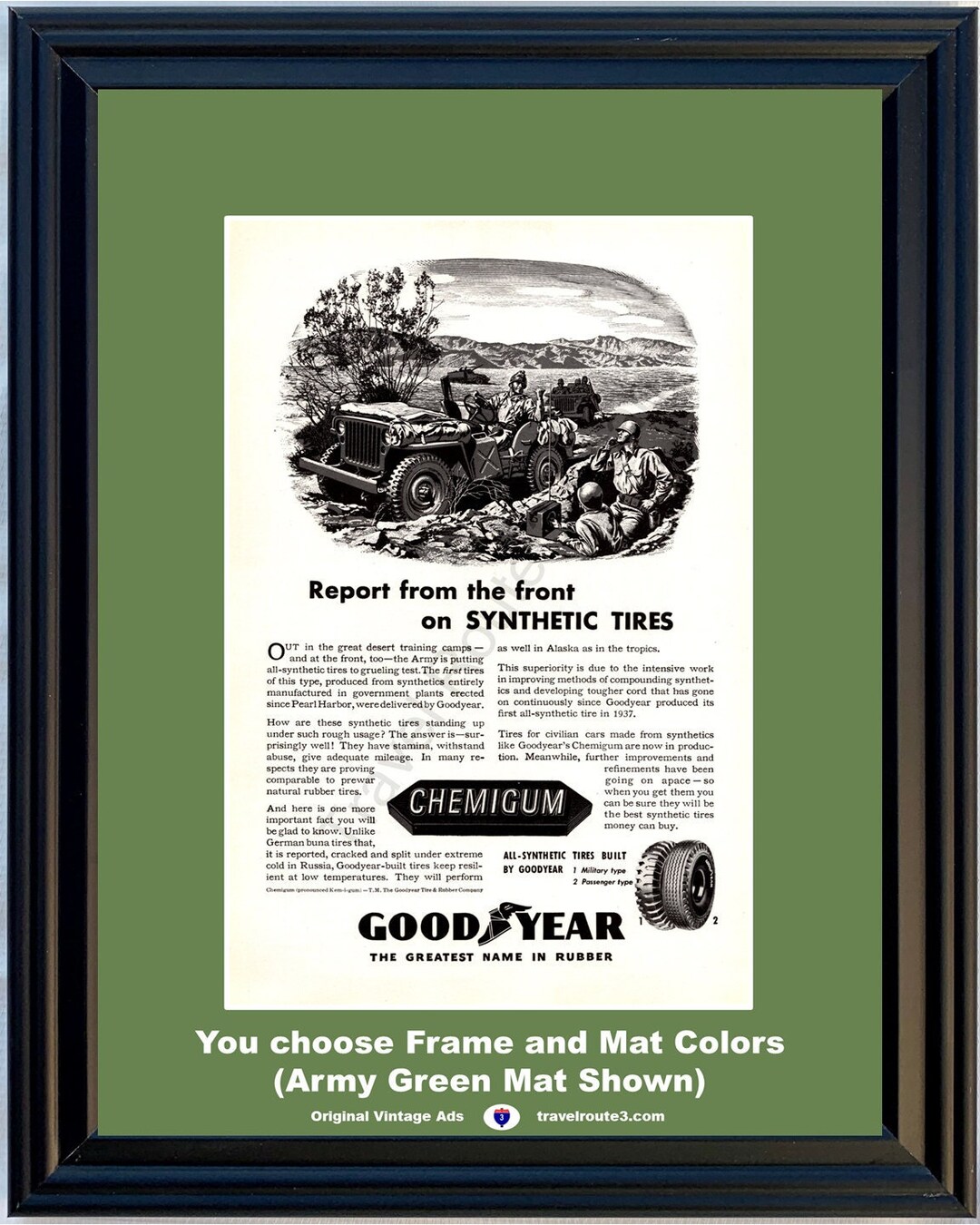 1943 WWII WW2 Jeep Goodyear Tires Vintage Ad Army Desert Training Camps ...