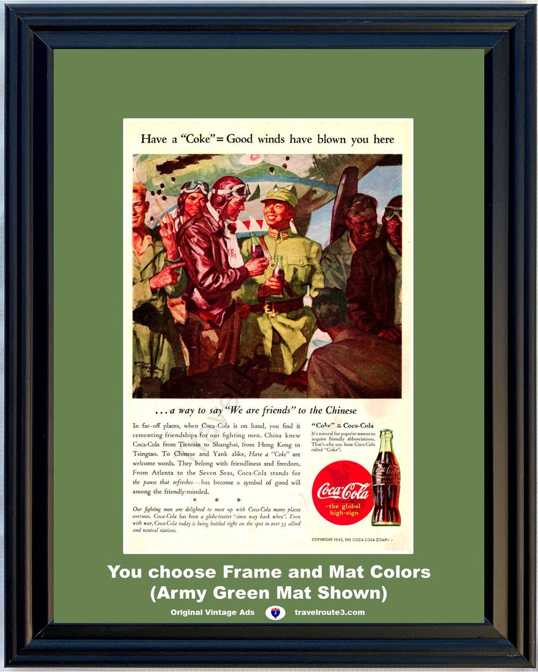 1943 WWII WW2 Coca Cola Vintage Ad Chinese Coke Pilots Ice Cold the ...