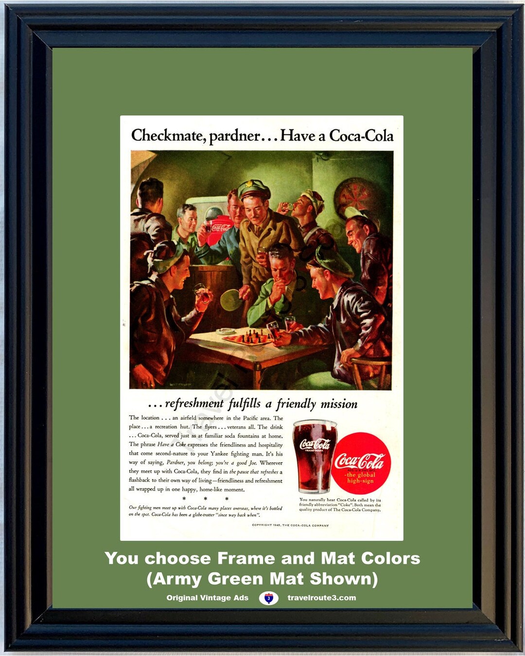1945 WWII WW2 Coca Cola Vintage Ad Coke Pilots Airfield Chess Checkmate ...