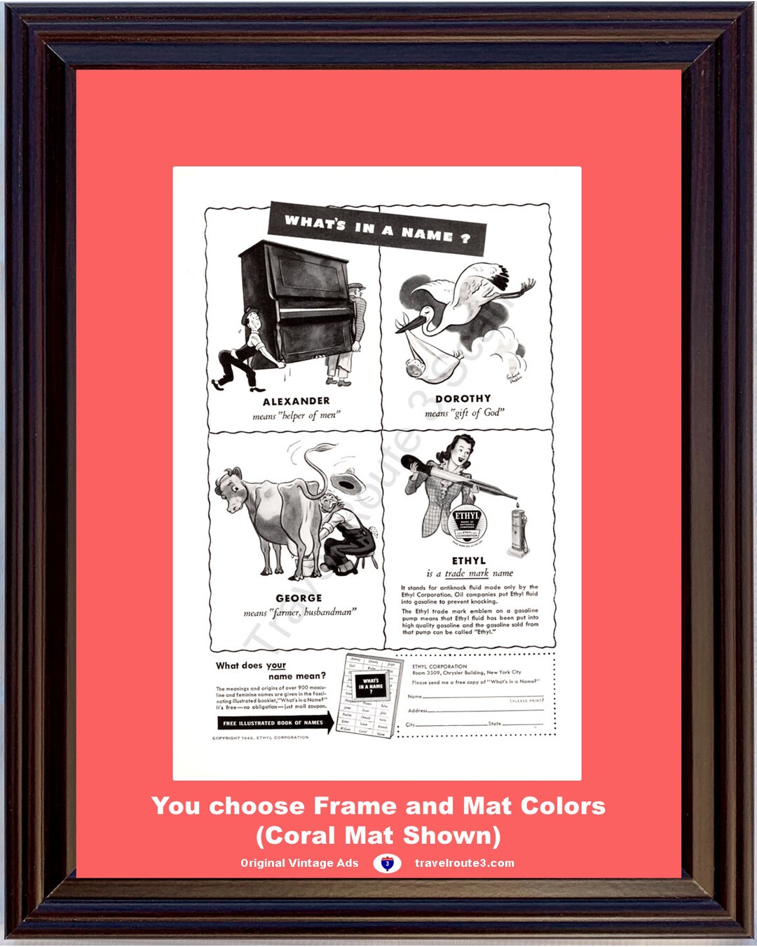 1942 WWII WW2 Name Book Ethyl Gasoline Vintage Print Ad Alexander ...