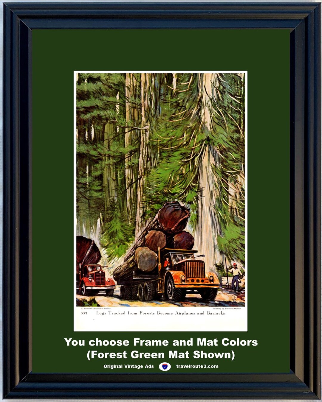 1943 WW2 Logging Trucks Airplanes Barracks Vintage Print World War II 2 ...