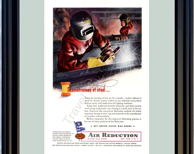 1945 WWII WW2 Women Welders Vintage Ad Seamstresses of Steel Airco Air ...