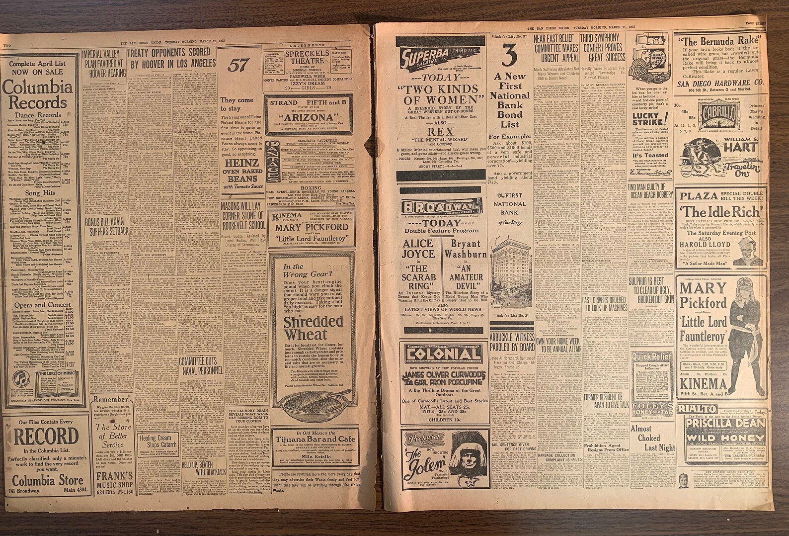 March 21st 21 1922 100 Year Old Newspaper Vintage Advertisements Ads ...