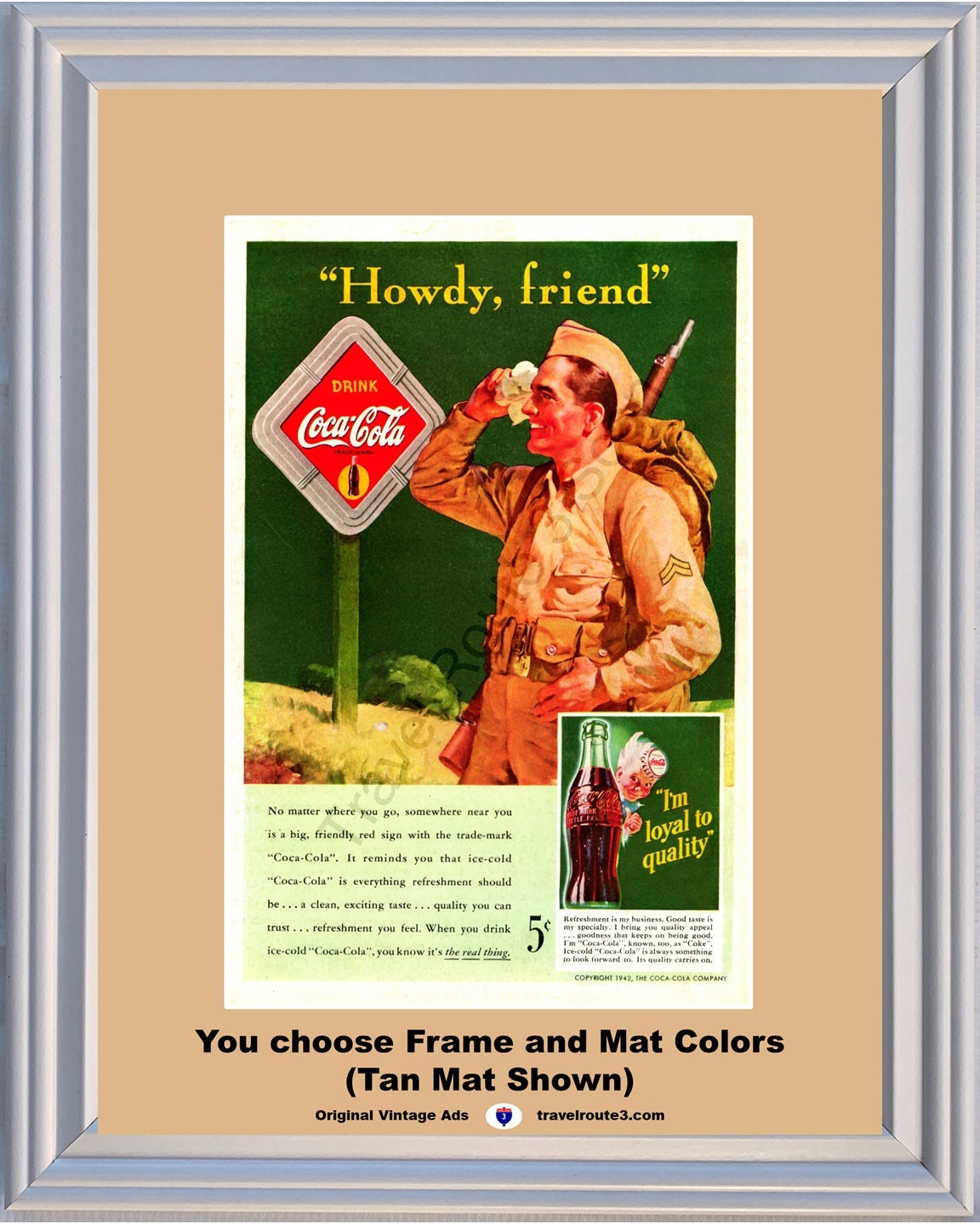 1942 WWII WW2 Soldier Coca Cola Vintage Ad Coke Howdy Friend Road Sign ...