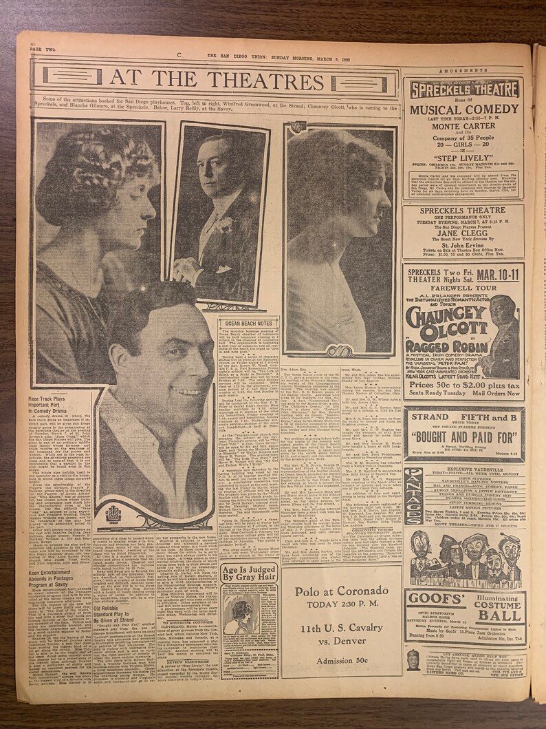 1922 March 5th 5 Section 2 100 Year Old Newspaper Vintage Old ...