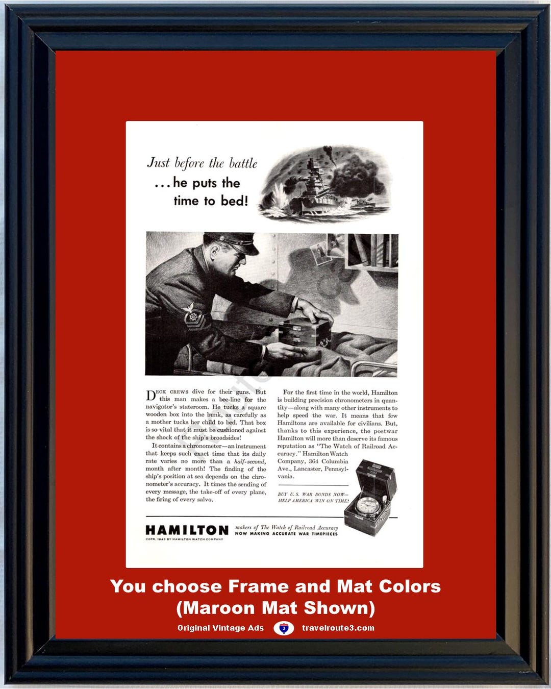 1943 Hamilton Navy Chronometer Vintage Print Ad WW2 WWII World War 2 II ...