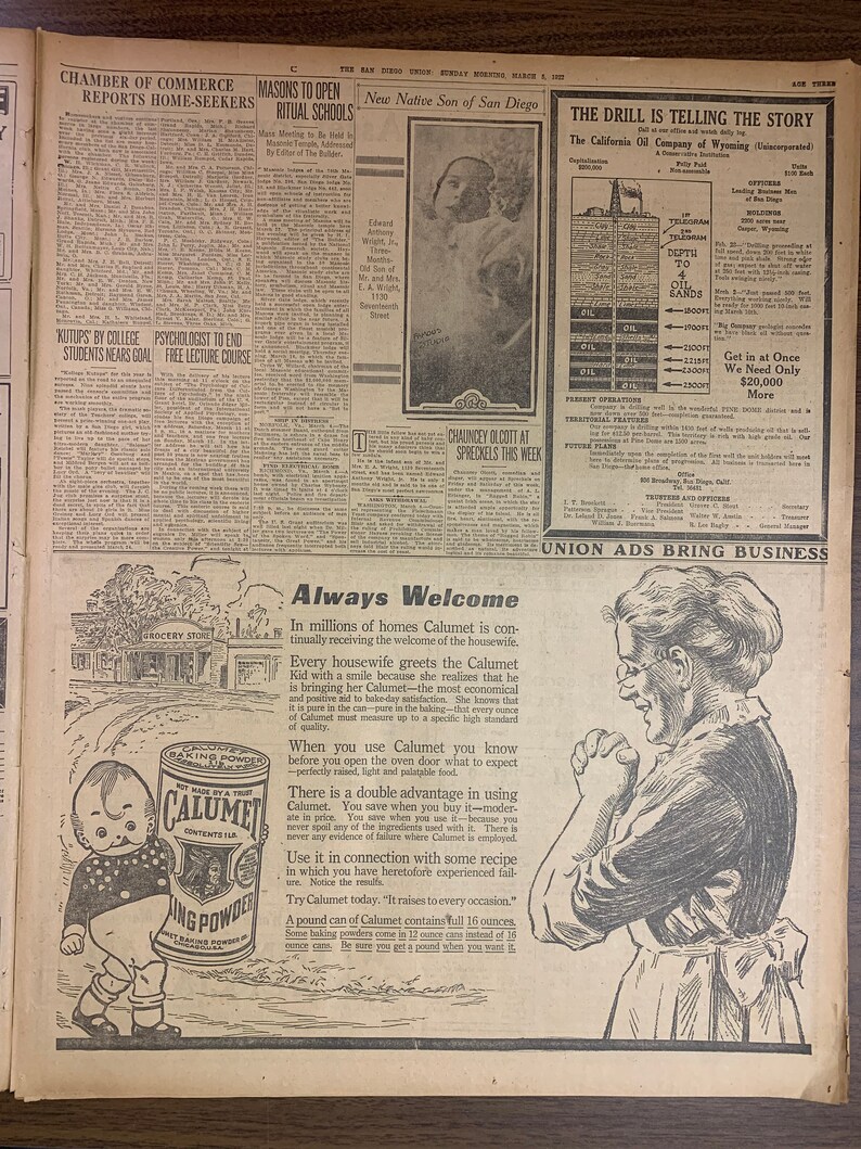 1922 March 5th 5 Section 2 100 Year Old Newspaper Vintage Old ...