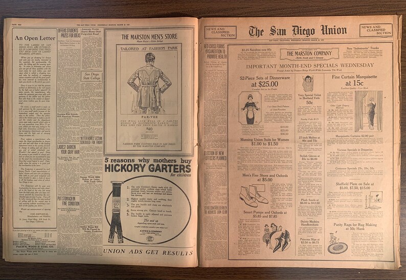 March 29th 29 1922 100 Year Old Newspaper Vintage Advertisements Ads ...