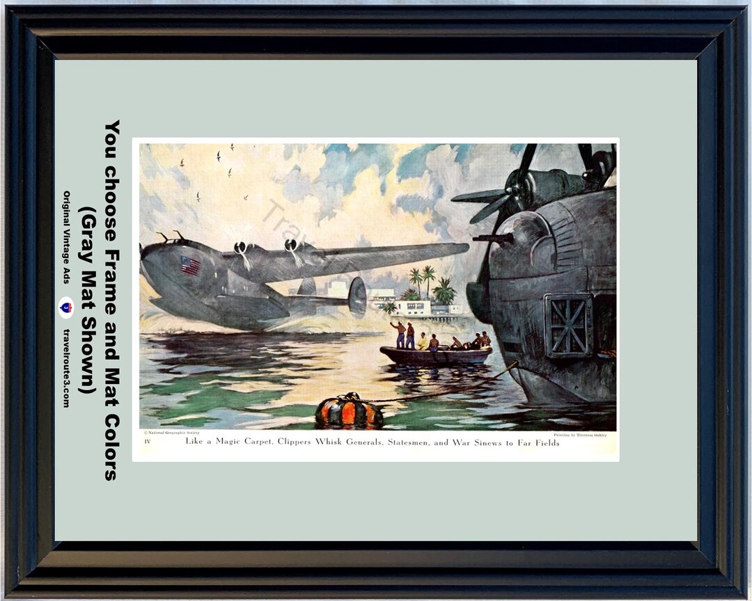 1943 Boeing 314 Clipper WW2 Vintage Print World War II 2 WWII Water ...