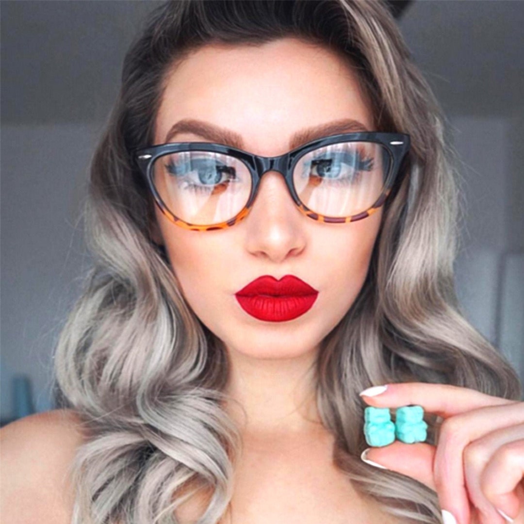 Clear Lens Women Sunglasses Cateye Vintage Frame Black And Brown Tortoise