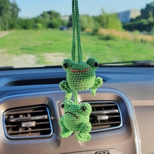 Frog Car Accessory Hanging Crochet Frog Rear View Mirror Car Charm ...