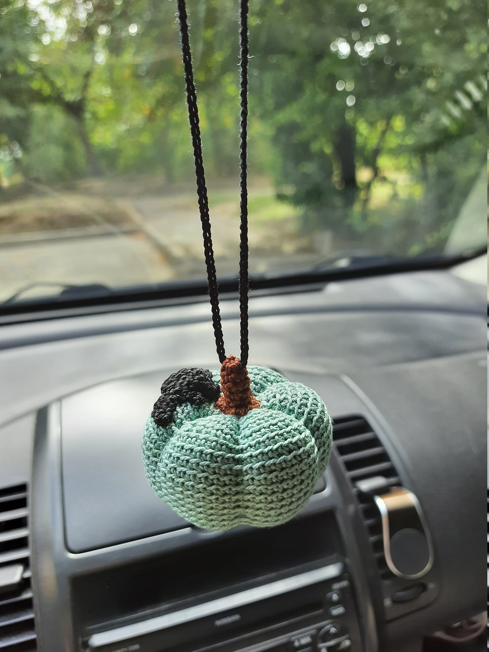Hanging Pumpkin Rear View Mirror Crochet Halloween Car - Etsy