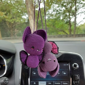 Bat Rear View Mirror Hanging Crochet Cute Purple Halloween Bat Car ...