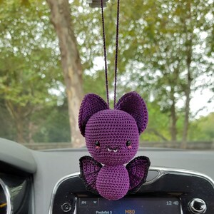 Bat Rear View Mirror Hanging Crochet Cute Purple Halloween Bat Car ...