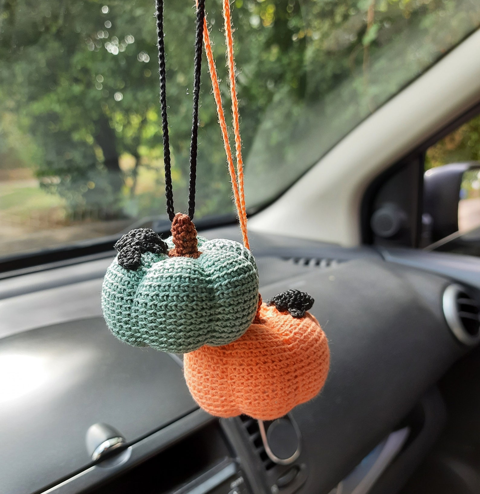 Hanging Pumpkin Rear View Mirror Crochet Halloween Car - Etsy