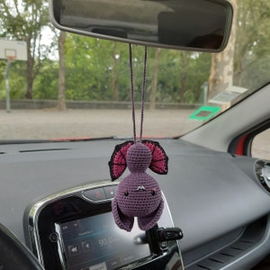 Bat Rear View Mirror Hanging Crochet Cute Purple Halloween Bat Car ...
