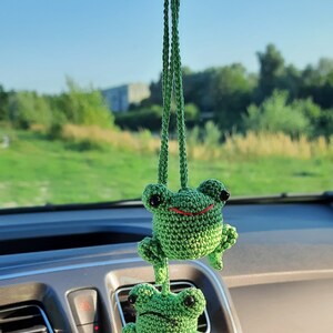 Frog Car Accessory Hanging Crochet Frog Rear View Mirror Car Charm Gift ...