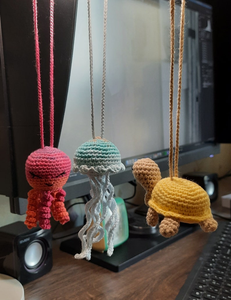 Rear View Mirror Cute Car Accessory Jellyfish Crochet Car | Etsy