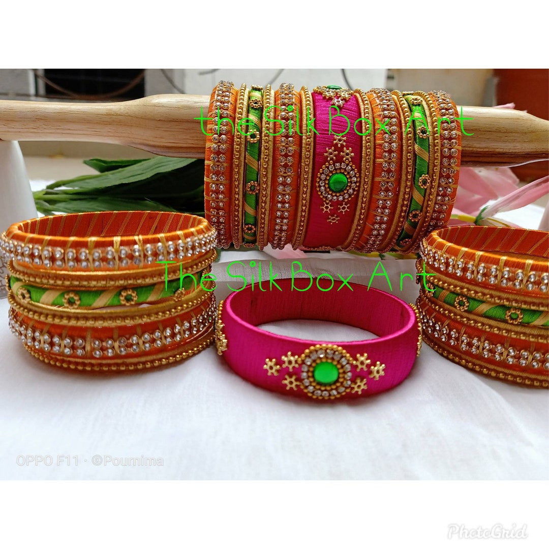 Pink & Gold Silk Thread Bridal Bangles - Indian Jewelry (set of 26) - Etsy