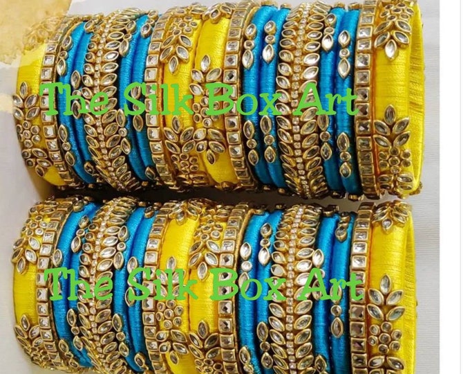 Indian Bridal Bangles - Pink and Yellow Silk Thread Bridal Bangles for ...