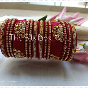 Indian Bridal Bangles Pink and Orange Set of 14 Silk Thread Bridal ...