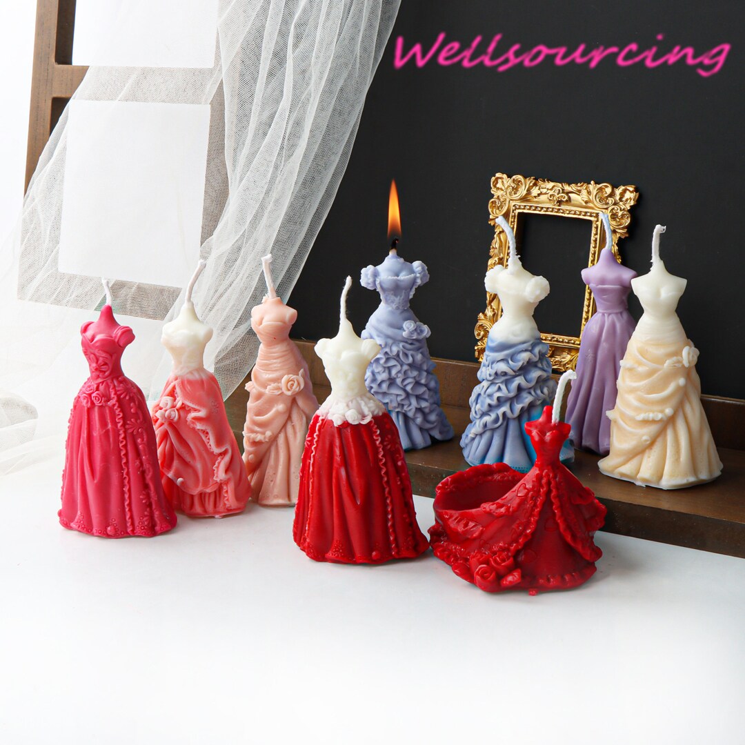 3D Luxury Court Dress Silicone Candle Mold Craft Bride Wedding Dresses ...