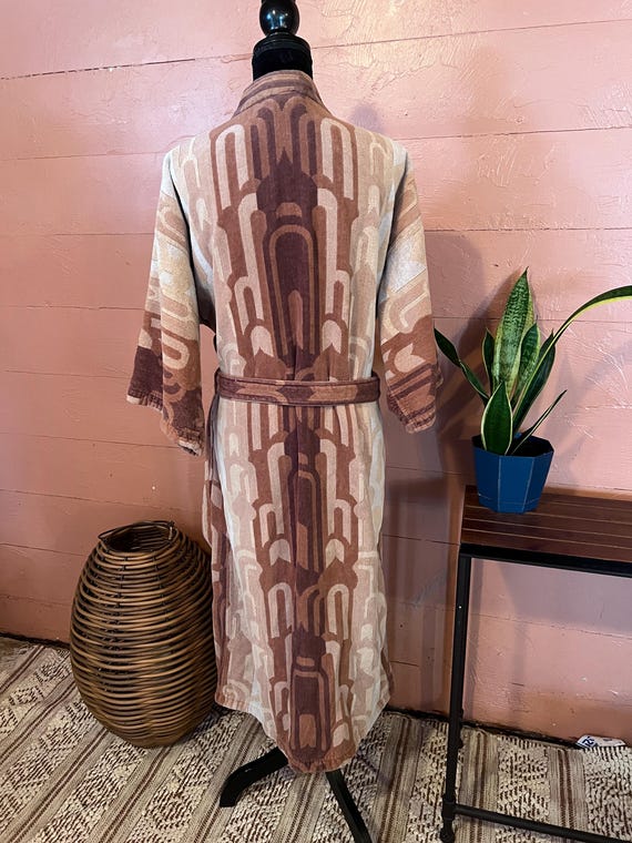 Vintage 70s Robe Mens Large Tan Brown Terry Cloth Geo… - Gem