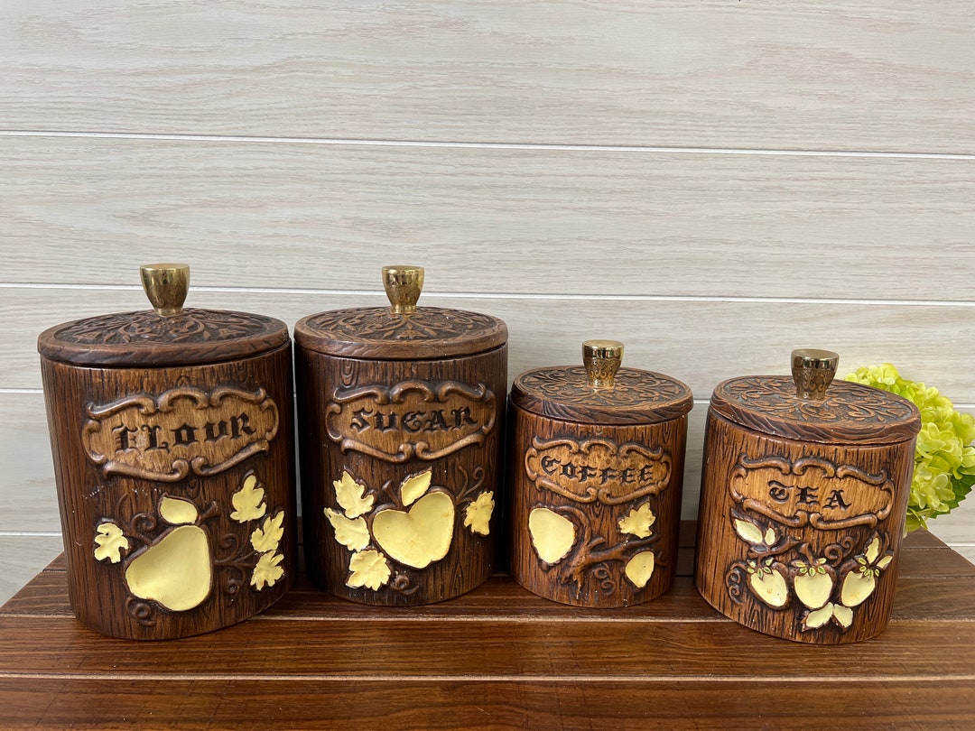 Vintage Brown Woodland Tree Log Treasurecraft Ceramic Canisters Set of ...
